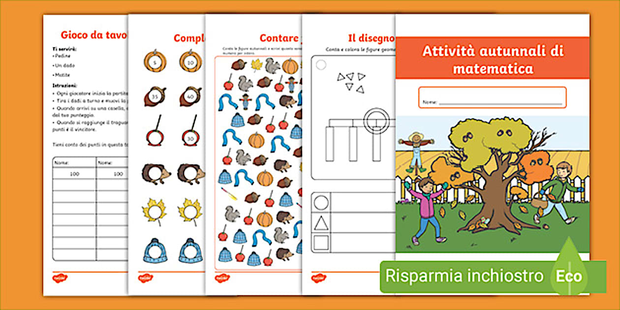 Quaderno con schede di matematica autunnali | Classe Prima