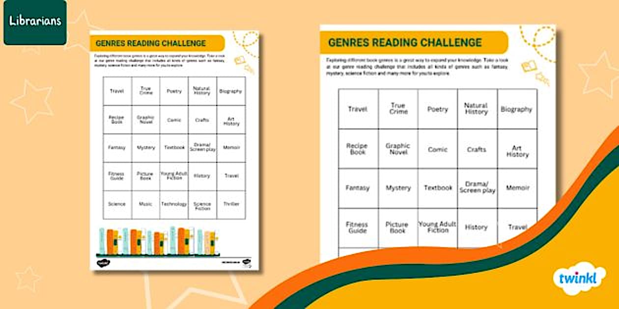 Librarian Reading Challenge - Genres Challenge - Twinkl