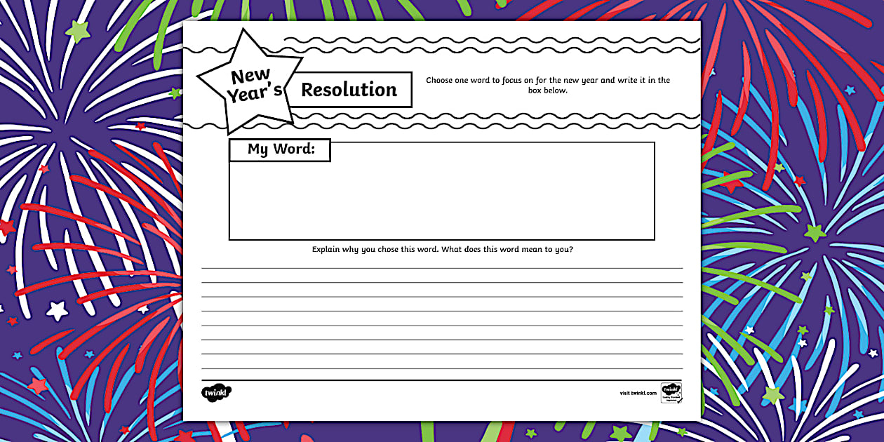 One Word New Year's Resolution Worksheet (teacher made)