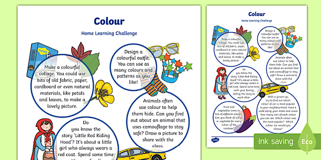 Colour Home Learning Challenge Sheet Reception FS2 - Twinkl