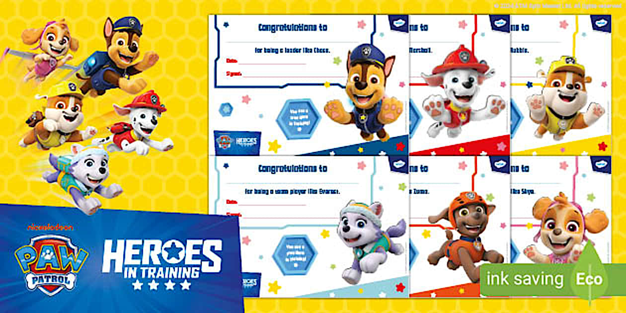FREE! - PAW Patrol: Hero Qualities Reward Certificate Pack