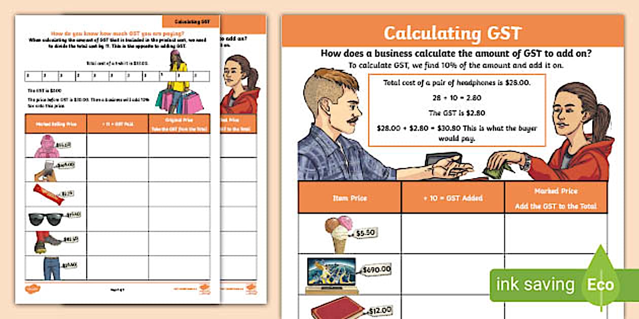 Calculating GST Worksheet | Money & Financial Maths Year 5-6