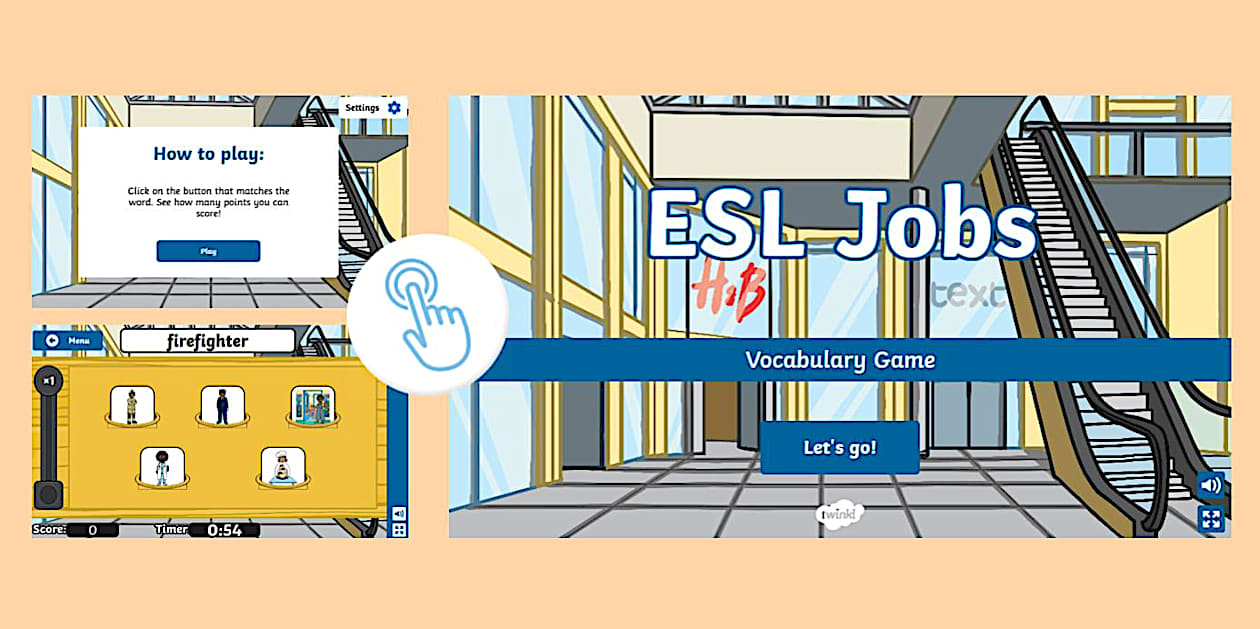 ESL Jobs Interactive Press the Button Game [Kids, A1-A2 ]