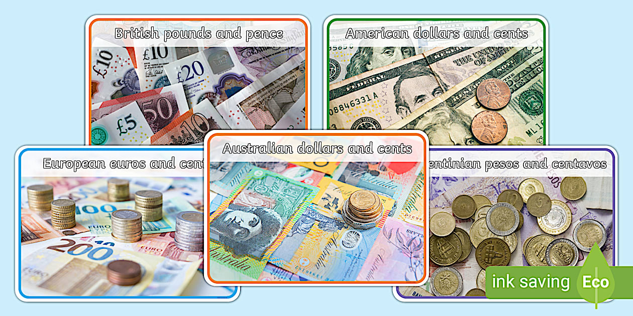 Money Around the World Photo Display Pack - Twinkl