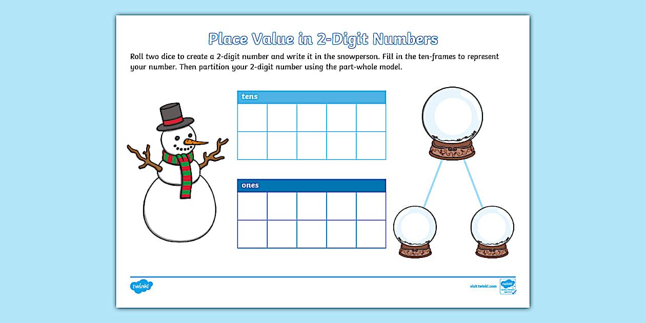 👉 Winter Place Value in 2-Digit Numbers Activity Mat - Twinkl