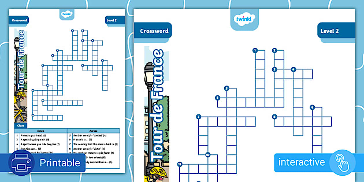 Tour de France Crossword - Level 2 - Twinkl - Kids Puzzles