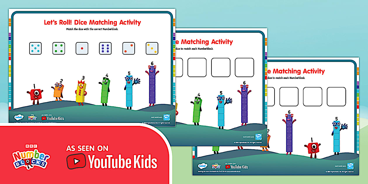 Numberblocks: Numbers 1 to 6 Dice Matching Worksheet