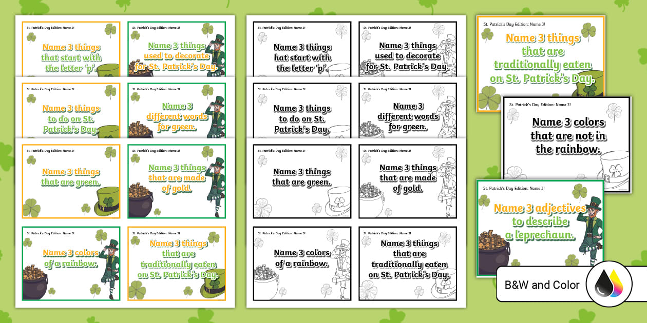St. Patrick's Day Edition: Name 3 Game Cards for 3rd-5th