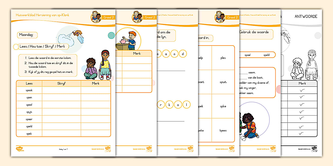 Graad 2 Huiswerkblad sp-Klank Kwartaal 3 (teacher made)