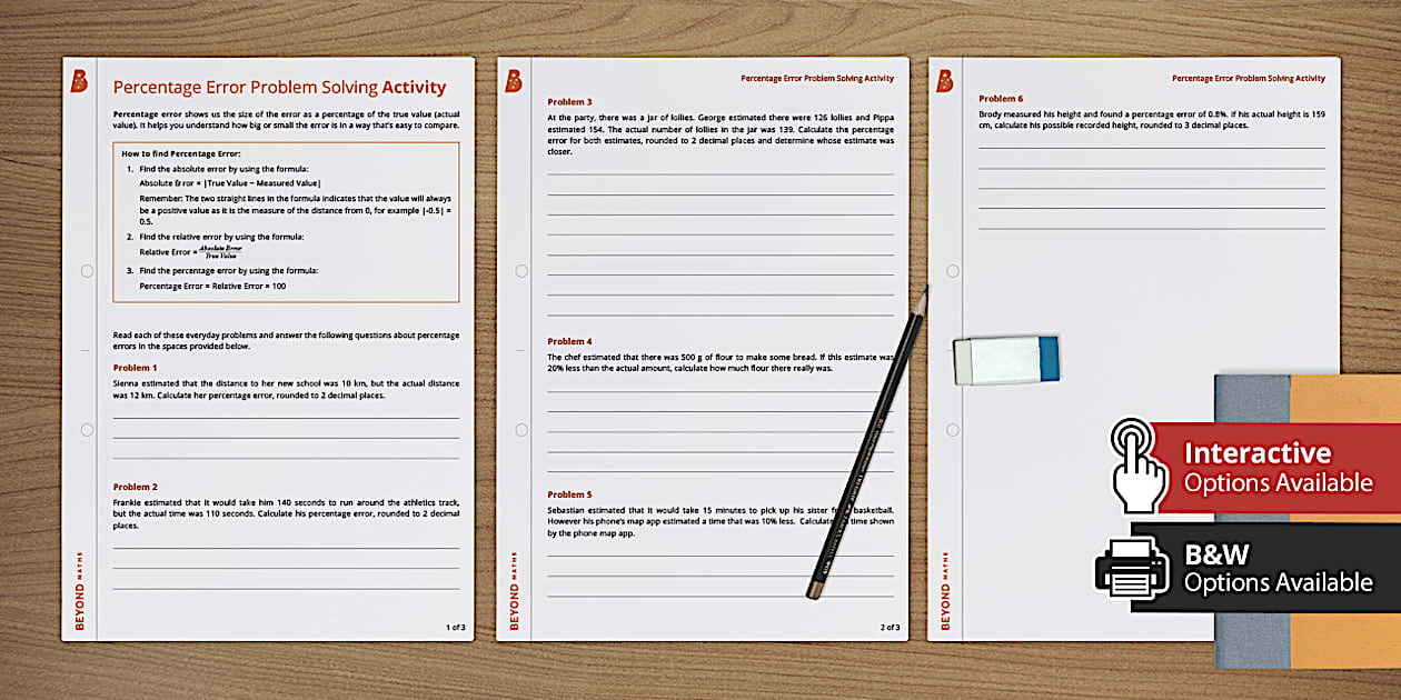 Percentage Error Problem Solving Activity (teacher made)
