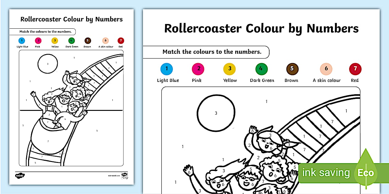 Theme Park Rollercoaster Colour-by-Number Page | Twinkl KS1