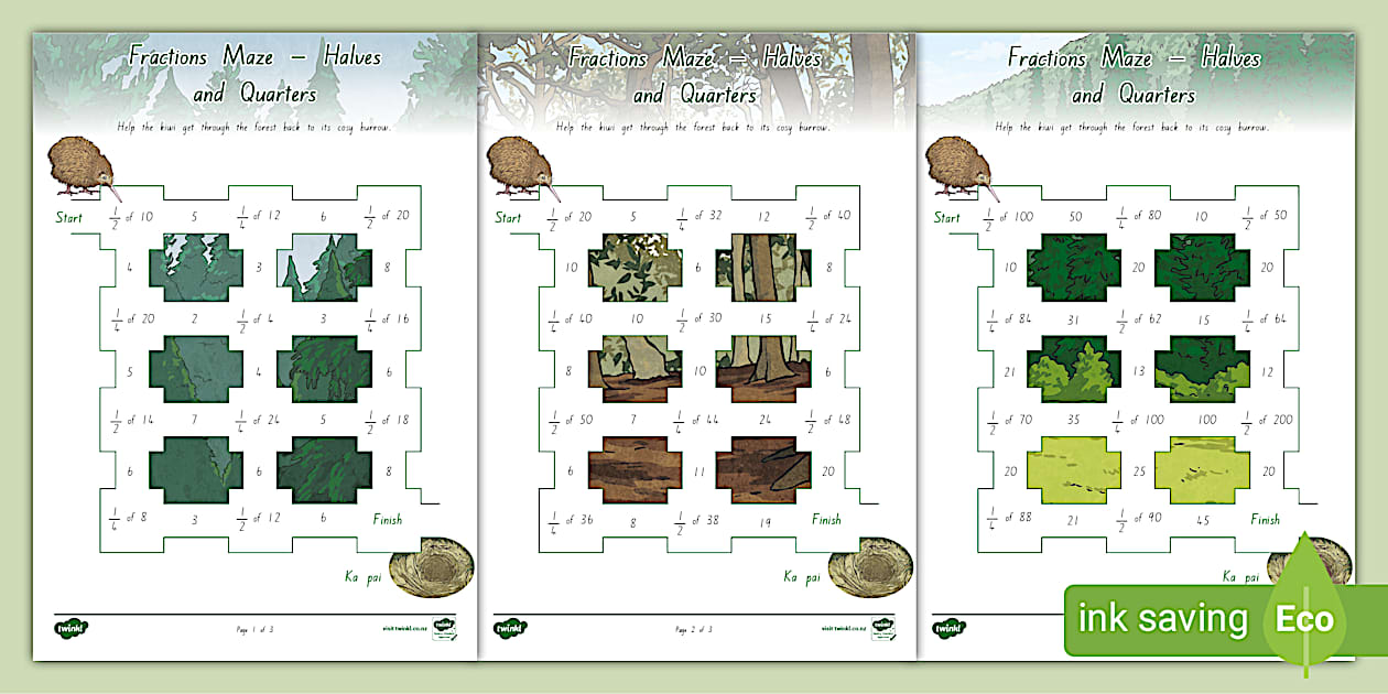 Fractions Maze - Halves and Quarters (teacher made) - Twinkl