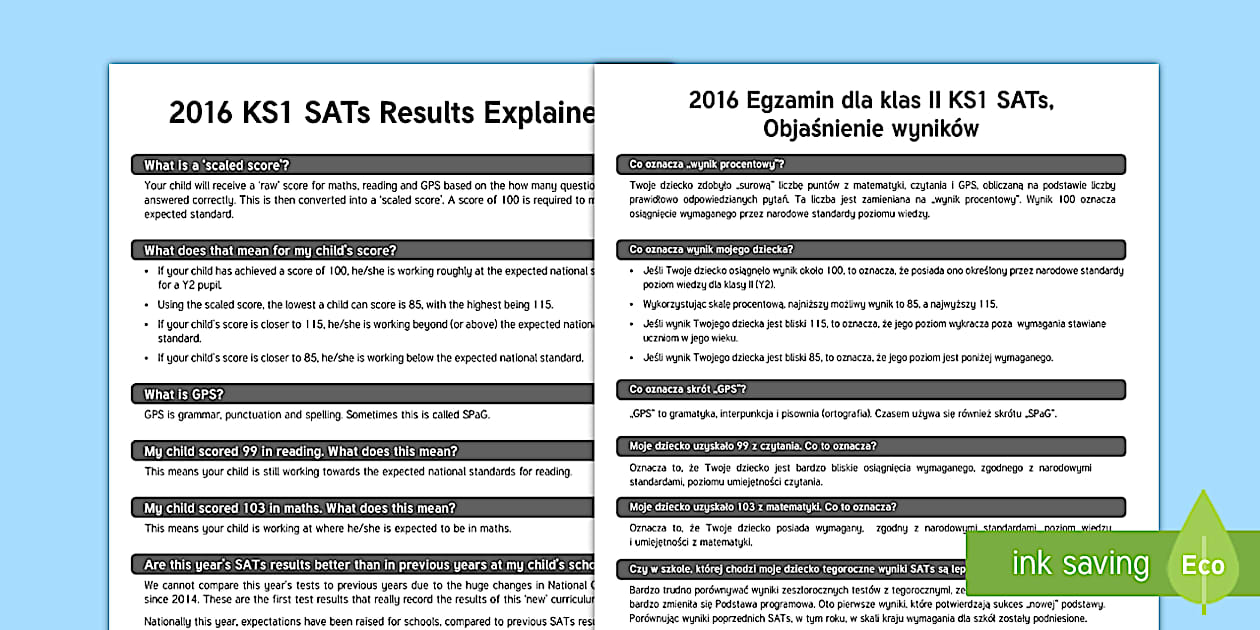 KS1 SATs Results Explained Adult Guidance English/Polish