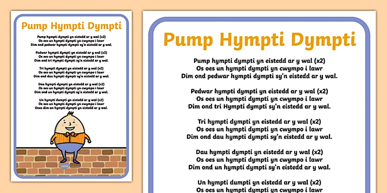 Editable Five Humpty Dumptys Poster - Welsh Counting Songs