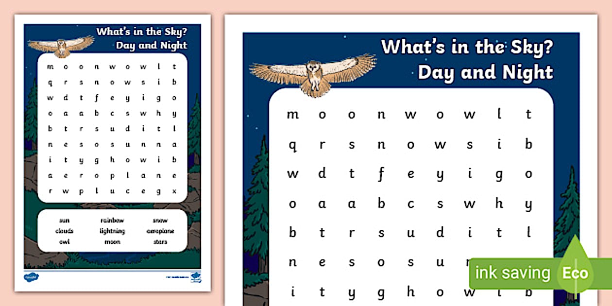 What's in the Sky? Day and Night Word Search (teacher made)