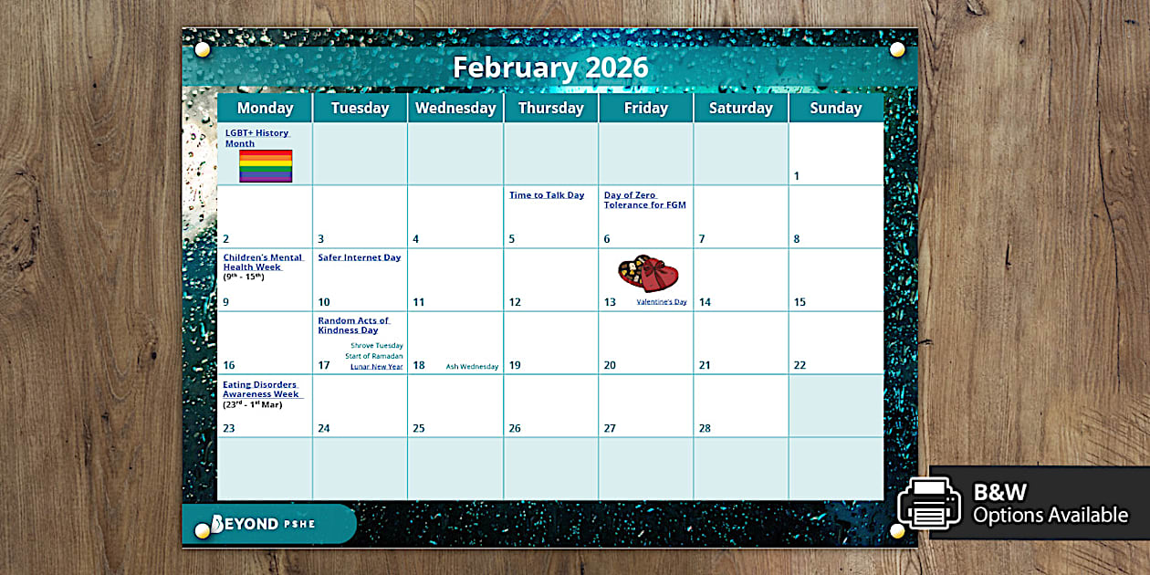 PSHE KS3-KS4 Calendar February 2026 (teacher made) - Twinkl