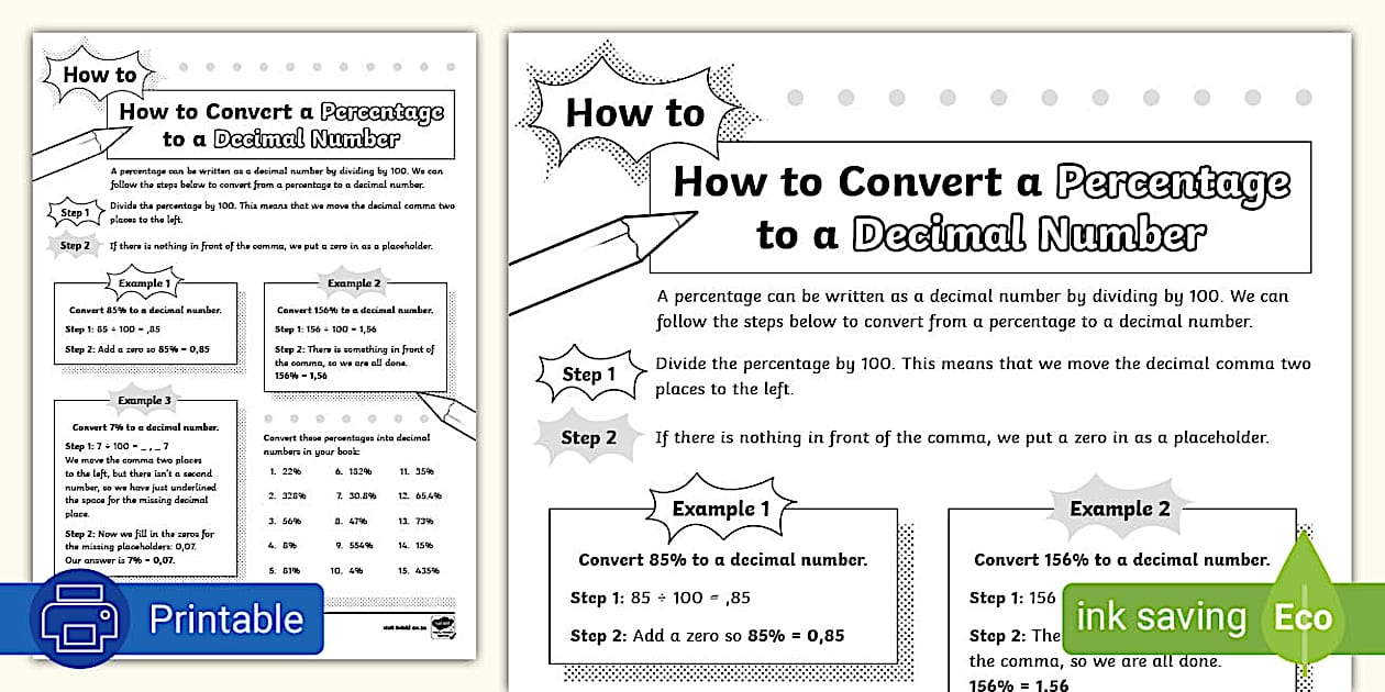 How to Convert a Percentage to a Decimal Number: Activity Sheet