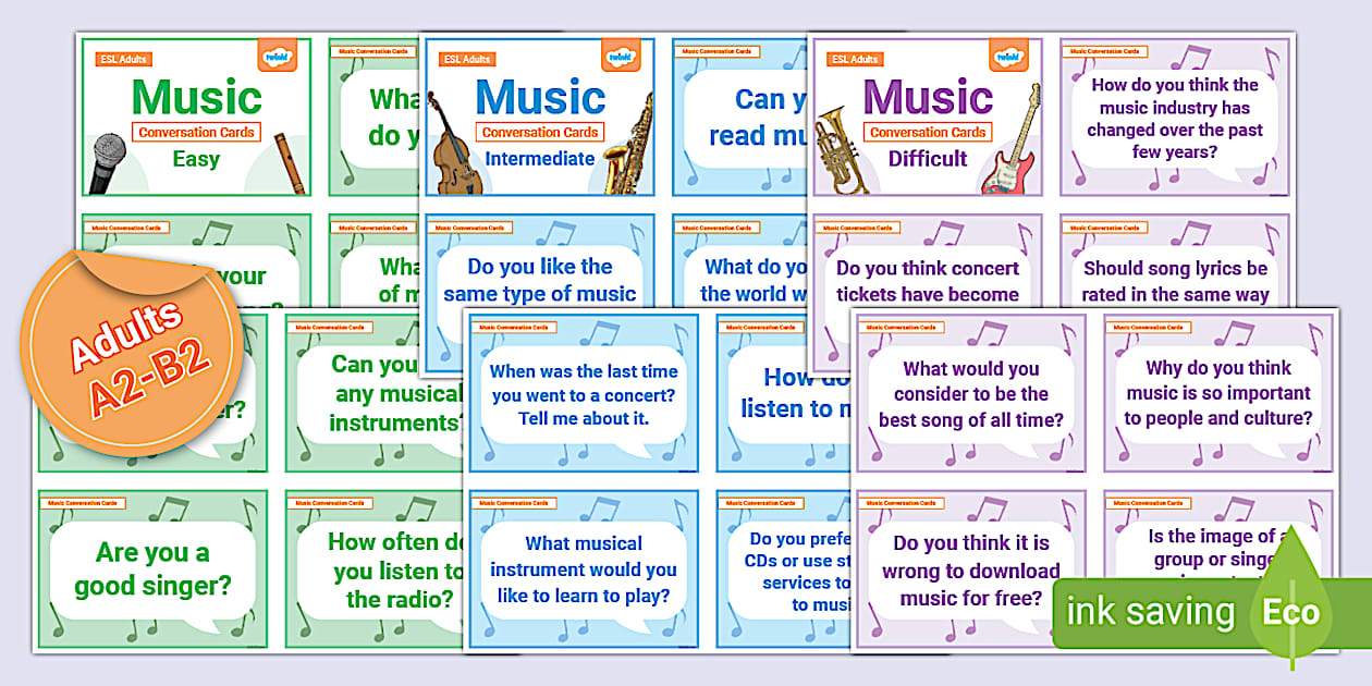ESL Music Conversation Cards [Adults, A2-B2] - Twinkl