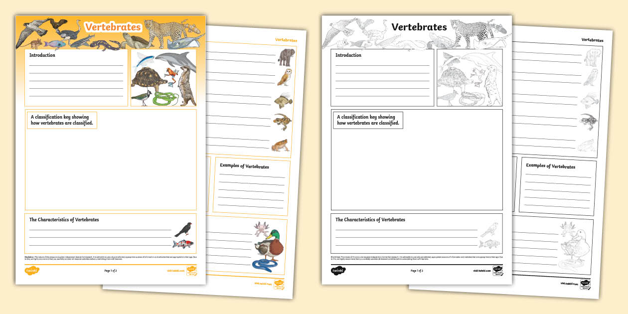 Identifying Vertebrates Non-Chronological Template - Twinkl