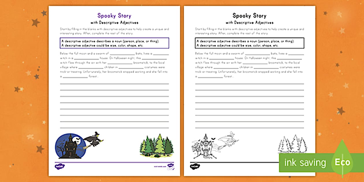 Spooky Story Opener With Descriptive Adjectives Writing Worksheet for ...