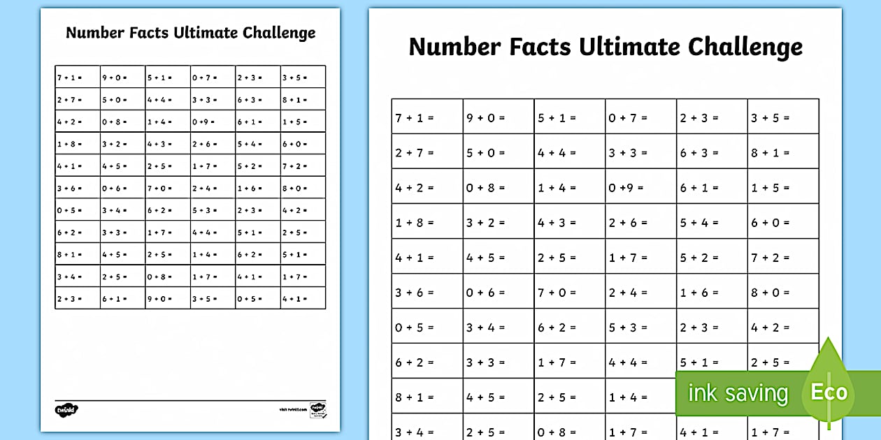KS1 Ultimate Number Facts 5 to 9 Challenge Worksheet / Worksheet
