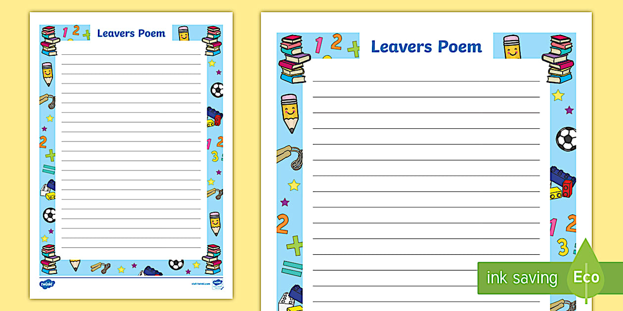 Leavers Poem Writing Template - Twinkl