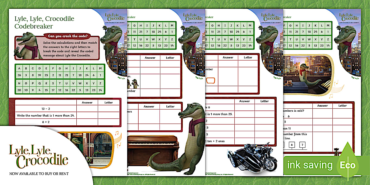 FREE! - 👉 Lyle, Lyle, Crocodile Worksheets: KS1 Codebreaker Activity