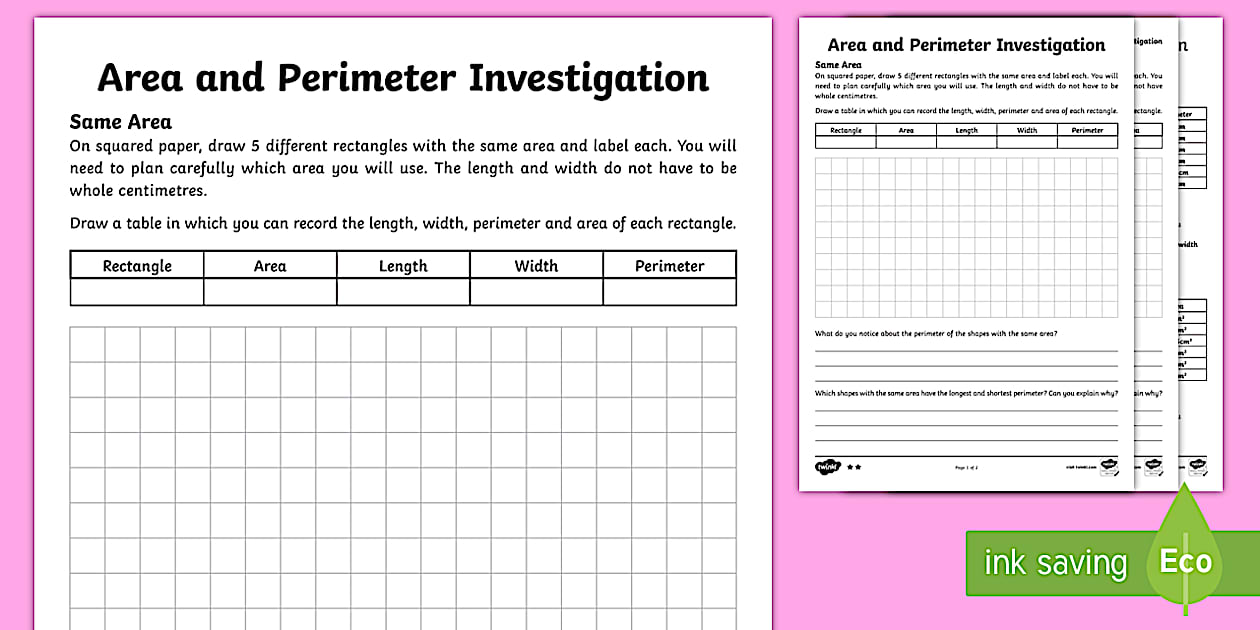 Middle Ability Area and Perimeter Maths Investigation Differentiated