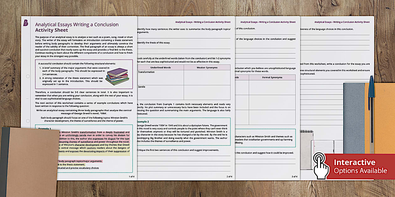 Analytical Essays Writing a Conclusion Activity Sheet