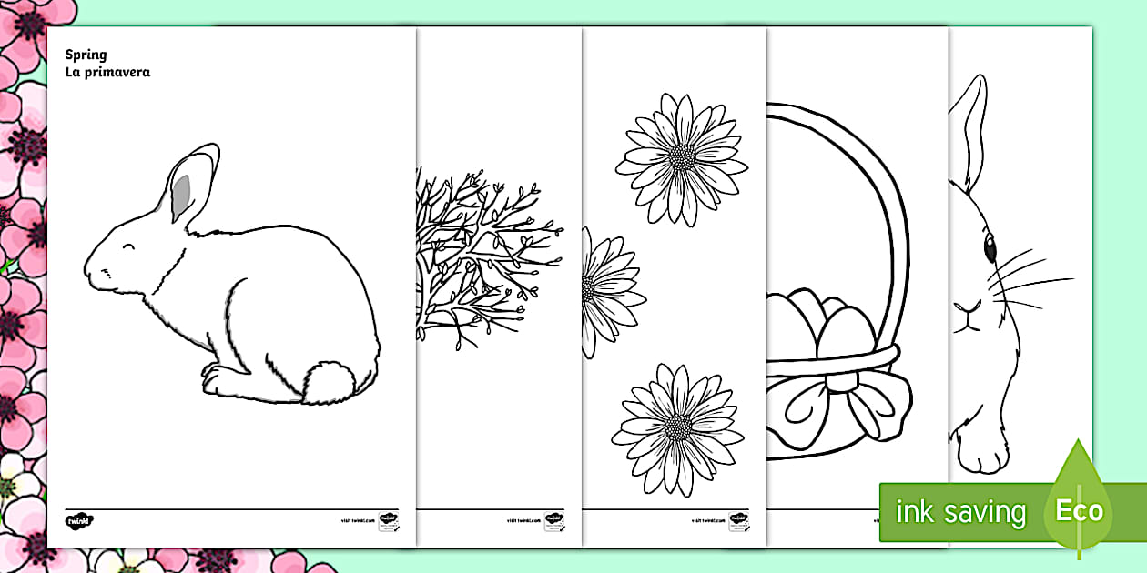 Spring Colouring Pages English/Spanish - EAL, Spring Colouring Sheets