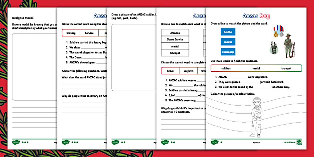 Anzac Day Differentiated Worksheet Pack (teacher made)