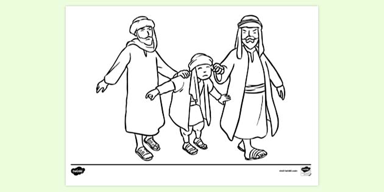 Farmers Leading Boy to Muhammed Colouring Sheet