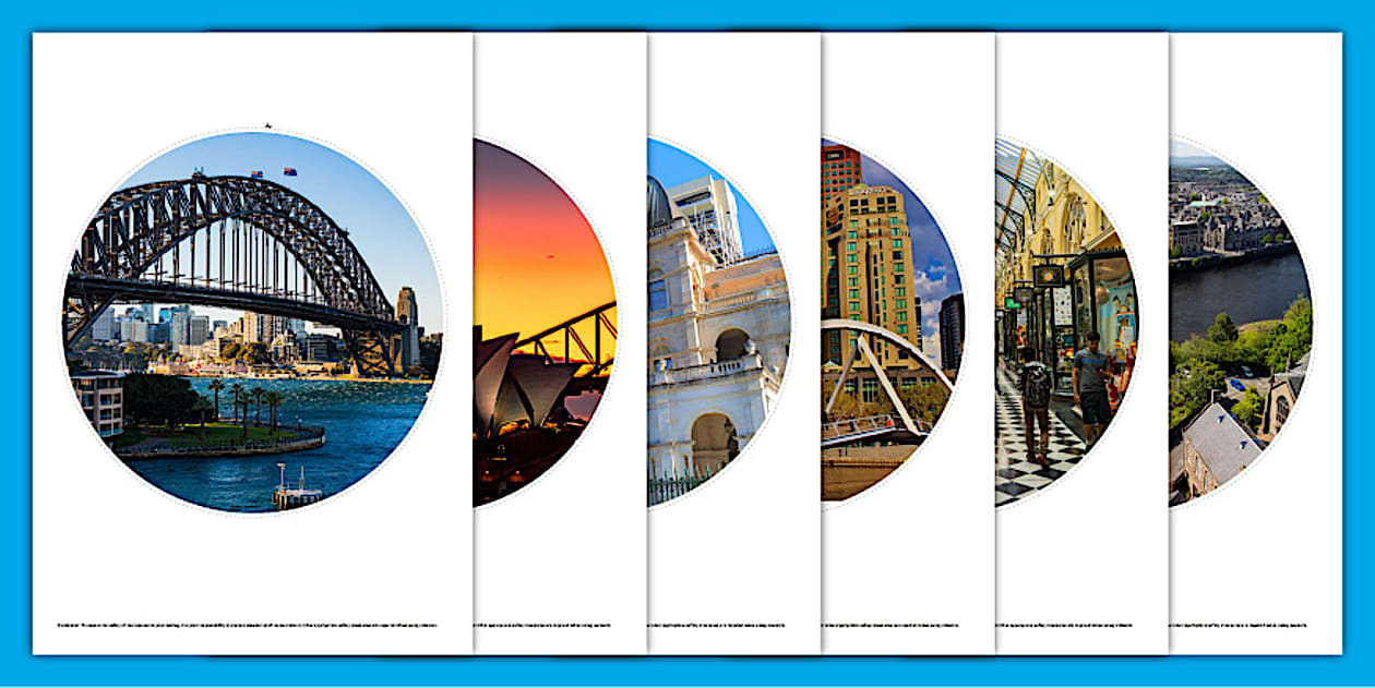 Cities in Australia Circle Display Photo Cut-Outs - Twinkl