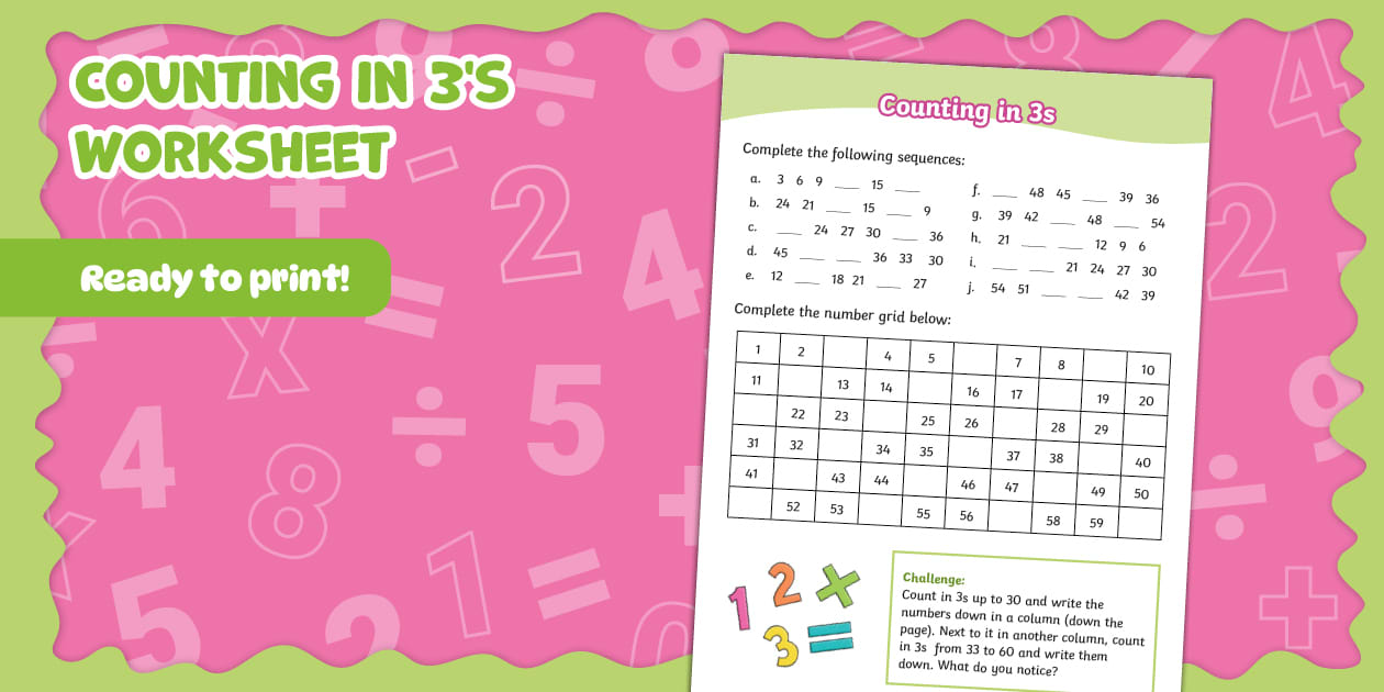 Counting by 3 Worksheet | Primary Resources - KS1 - Twinkl