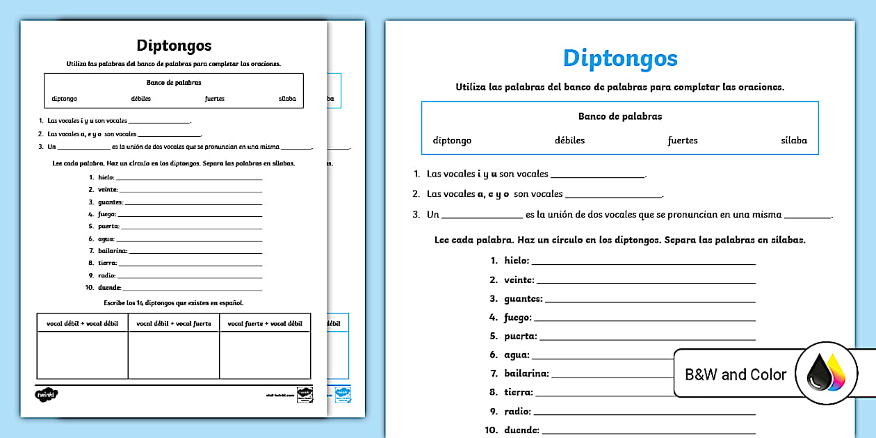 Actividad de diptongos | Twinkl USA (teacher made) - Twinkl