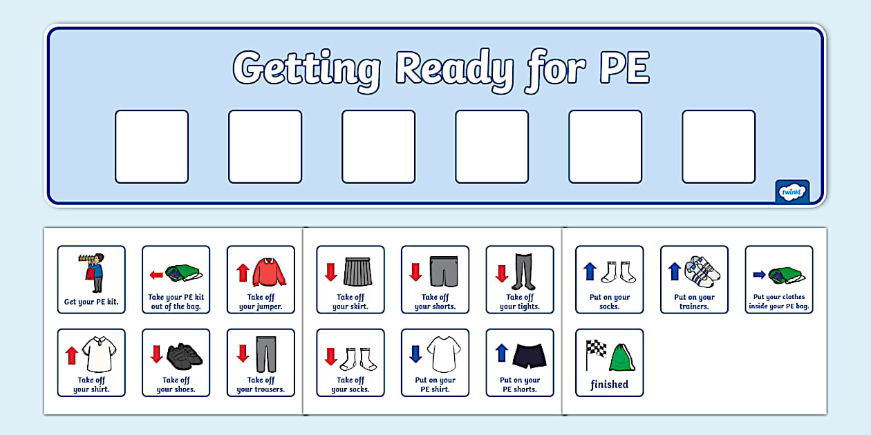 Getting Ready for PE Visual Sequencing Strip - Twinkl
