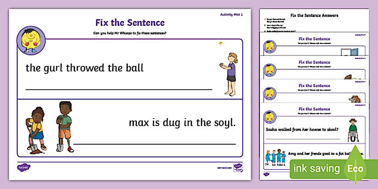 Editable Fix the Sentence Worksheet Pack (teacher made)