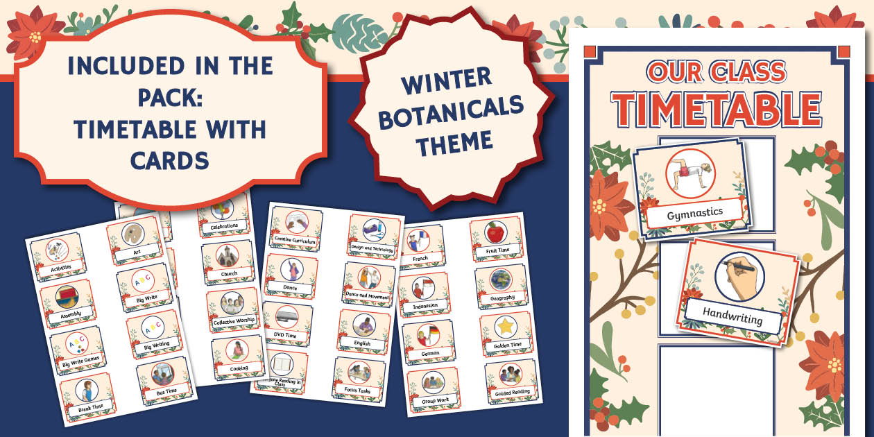 Winter Botanical-Themed Timetable with Cards
