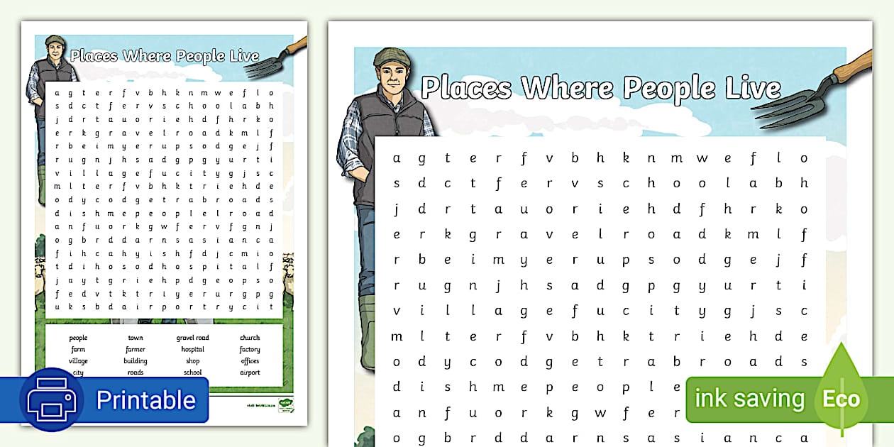 Places Where People Live Wordsearch | Geography | Twinkl SA