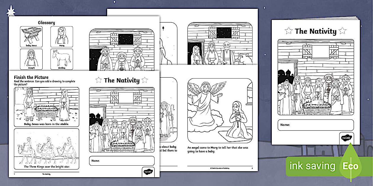 Read and Colour Story Booklet: The Nativity (teacher made)