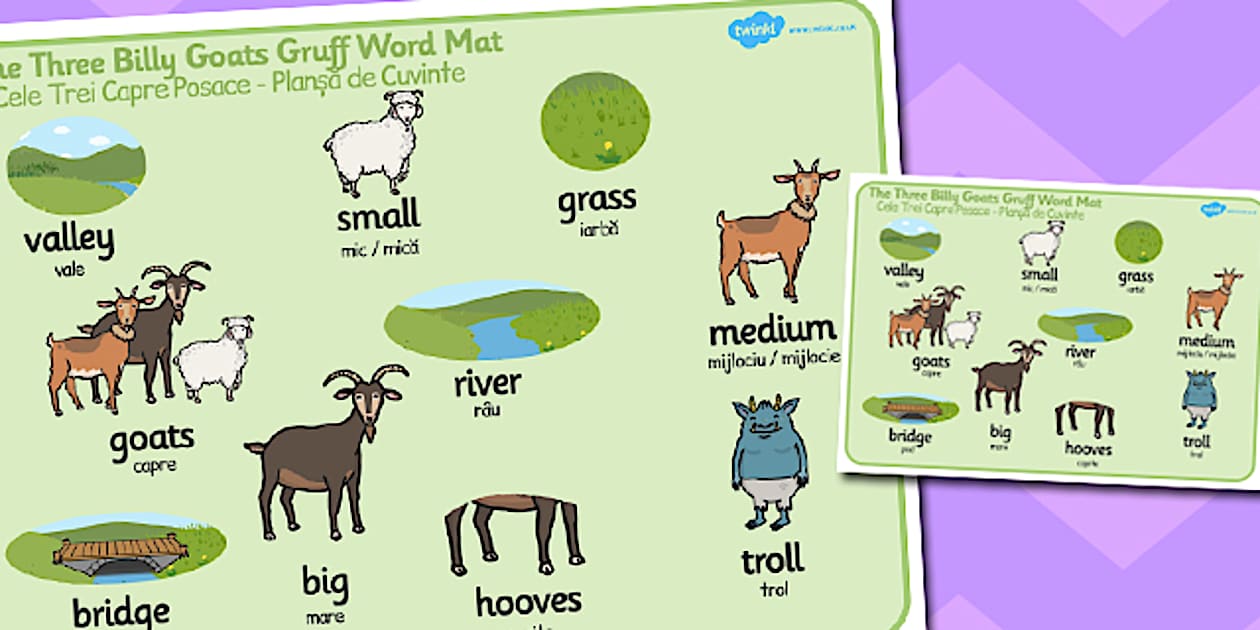 The Three Billy Goats Gruff Word Mat Romanian Translation - romanian