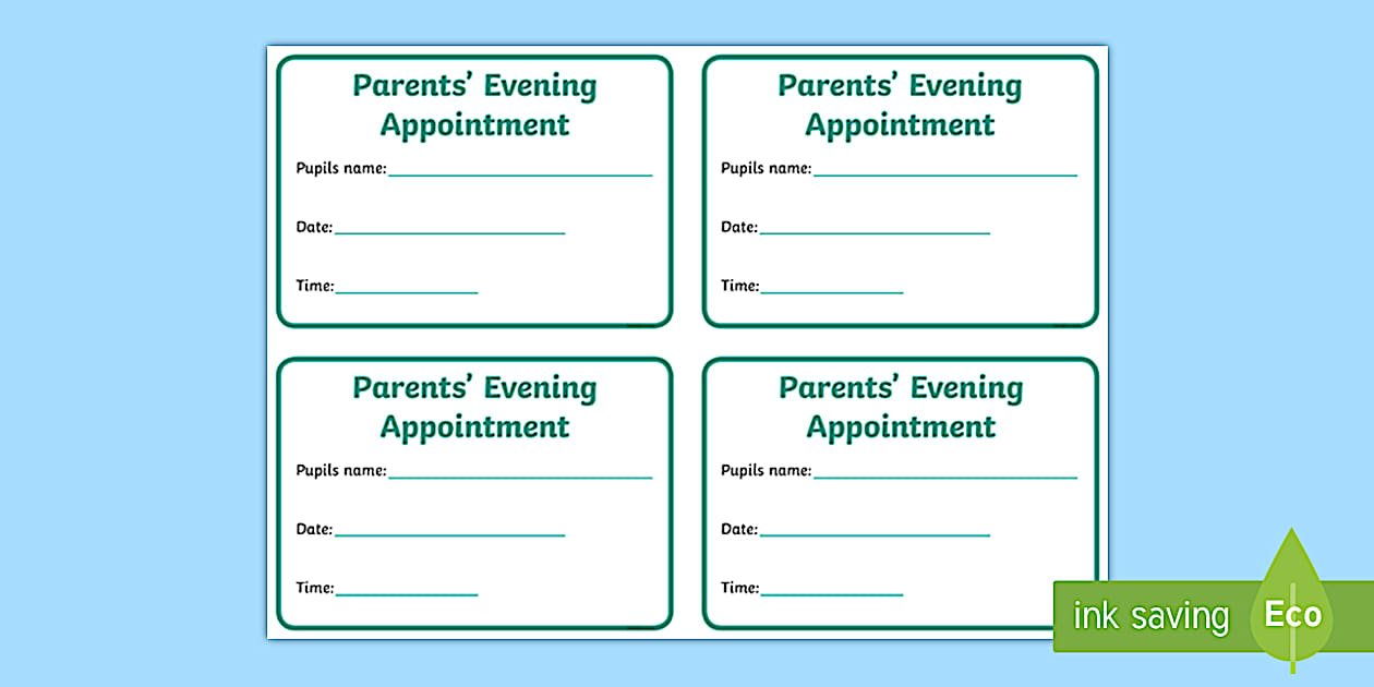 Editable Parents Evening Appointment Cards (teacher made)