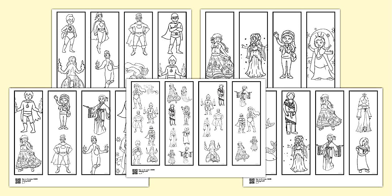 Princesses and Superheroes Colouring Bookmarks