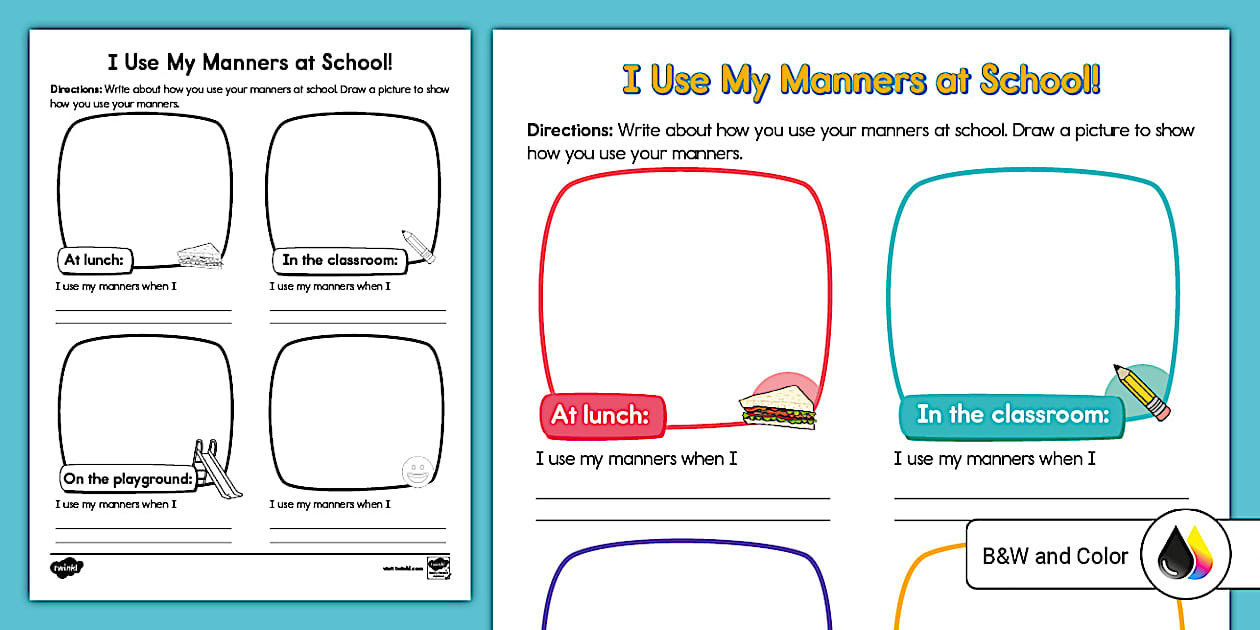 School Manners Worksheet for K-2nd Grade (teacher made)