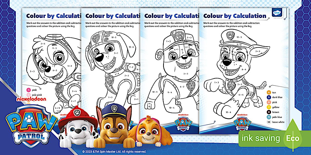 FREE! - 👉 PAW Patrol: Colour by Calculation Adding and Subtracting to 10