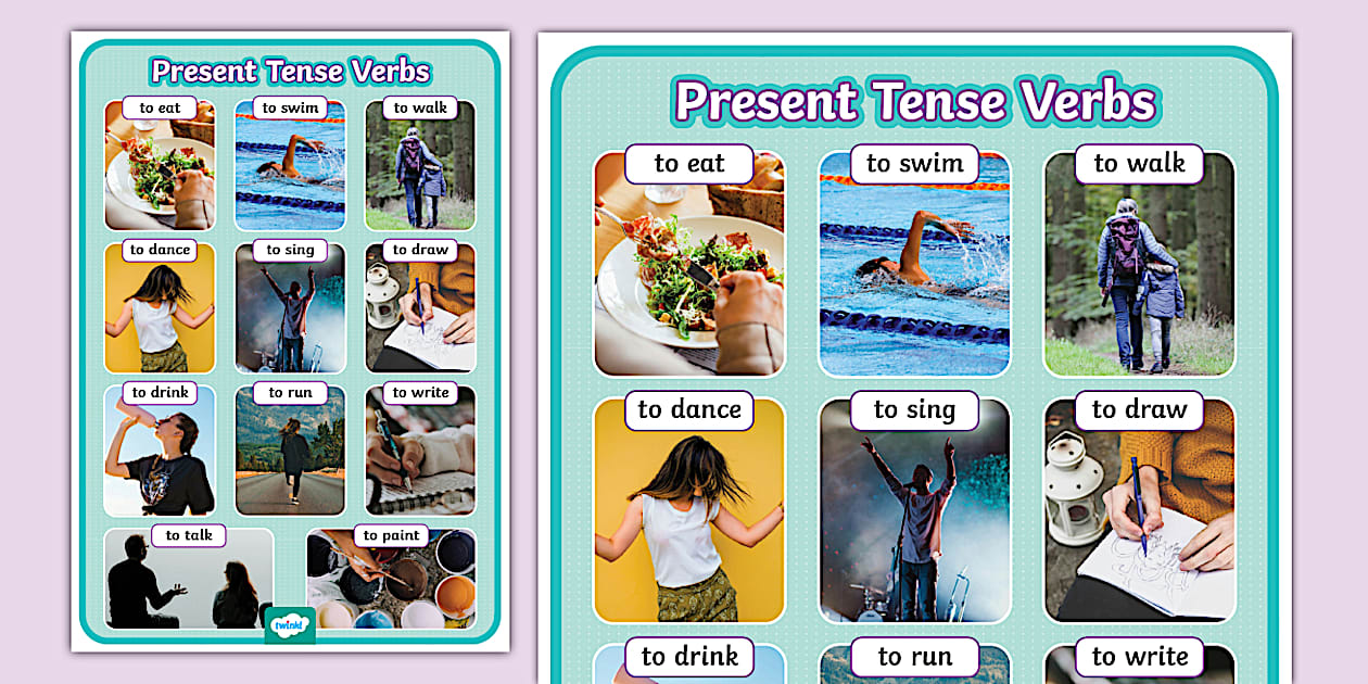 Affiches : Les verbes au présent - Anglais LV - Twinkl