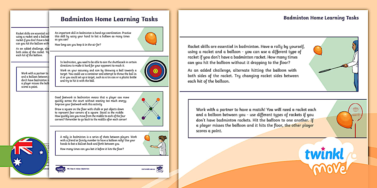 Move PE Year 4 Badminton Home Learning Tasks (teacher made)