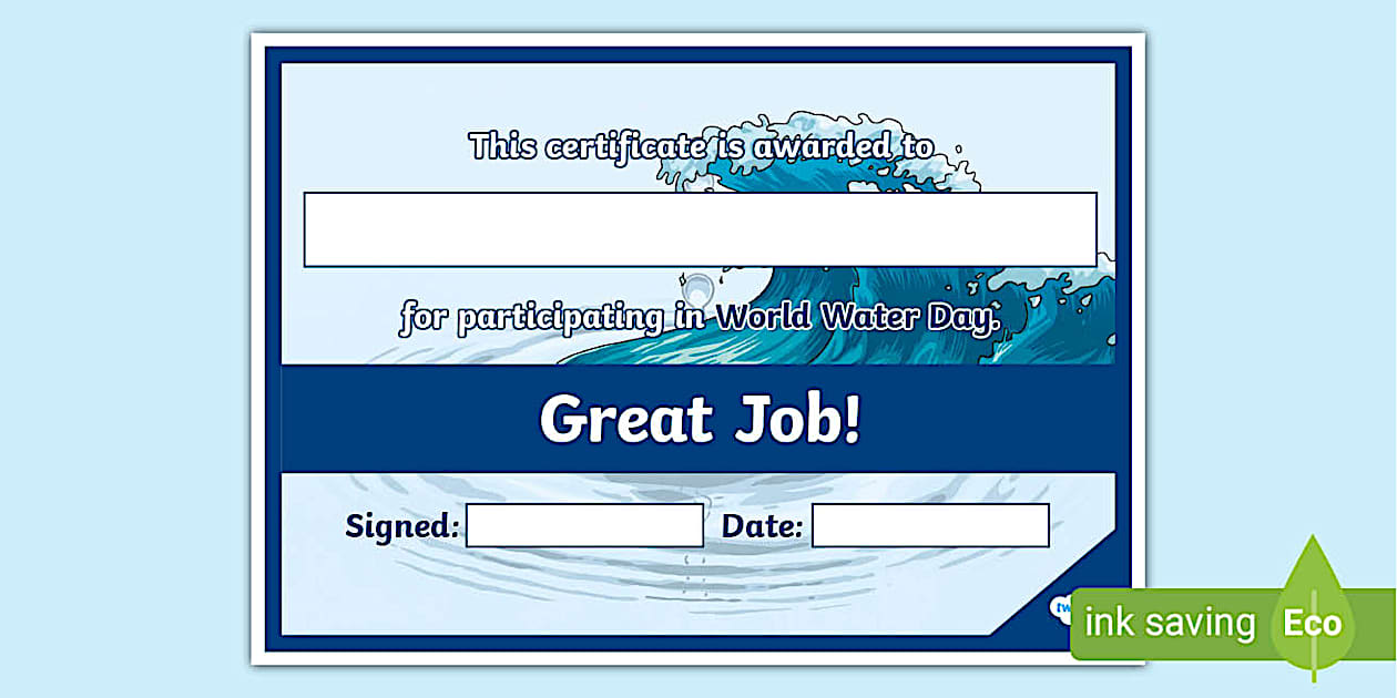 World Water Day Certificate (teacher made) - Twinkl