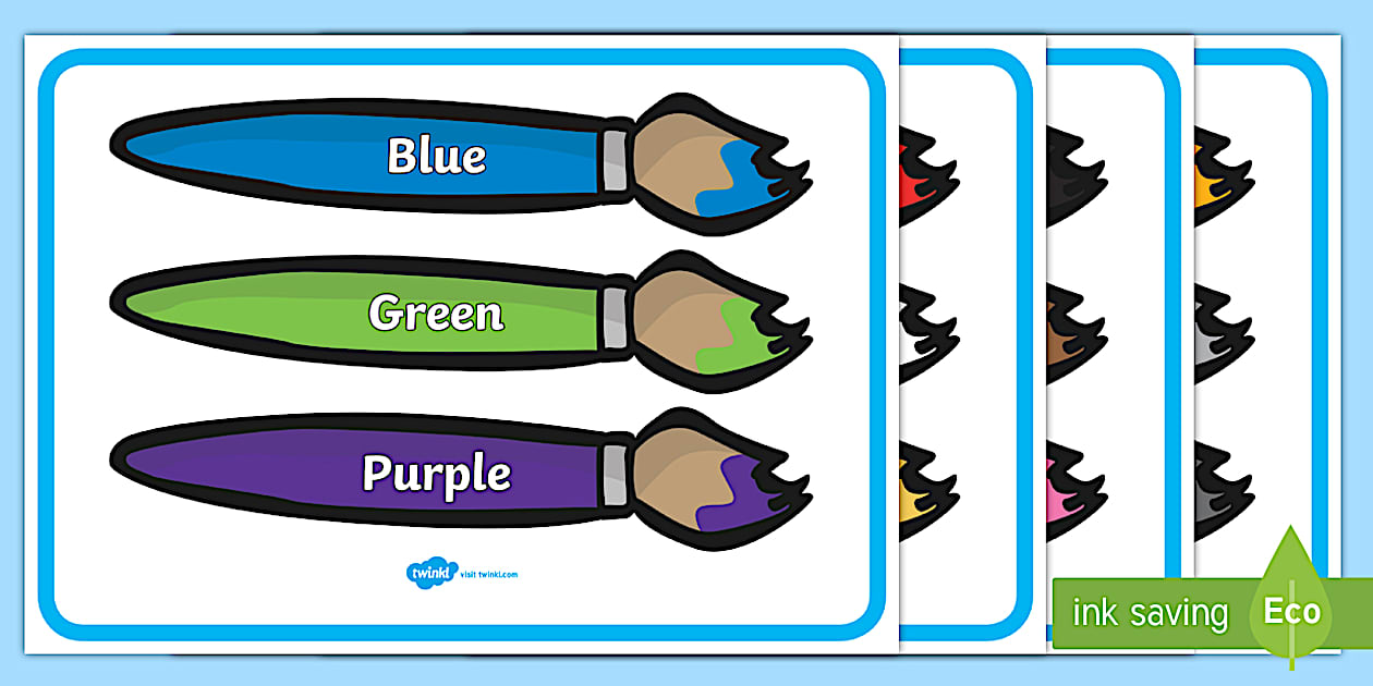 👉 Colour Words on Paintbrushes Display Posters - Twinkl