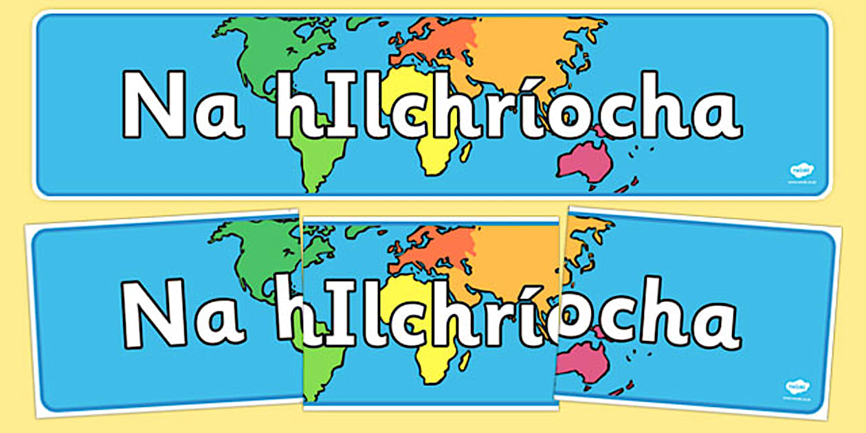 Dyslexic Irish Continents of the World Banner Gaeilge